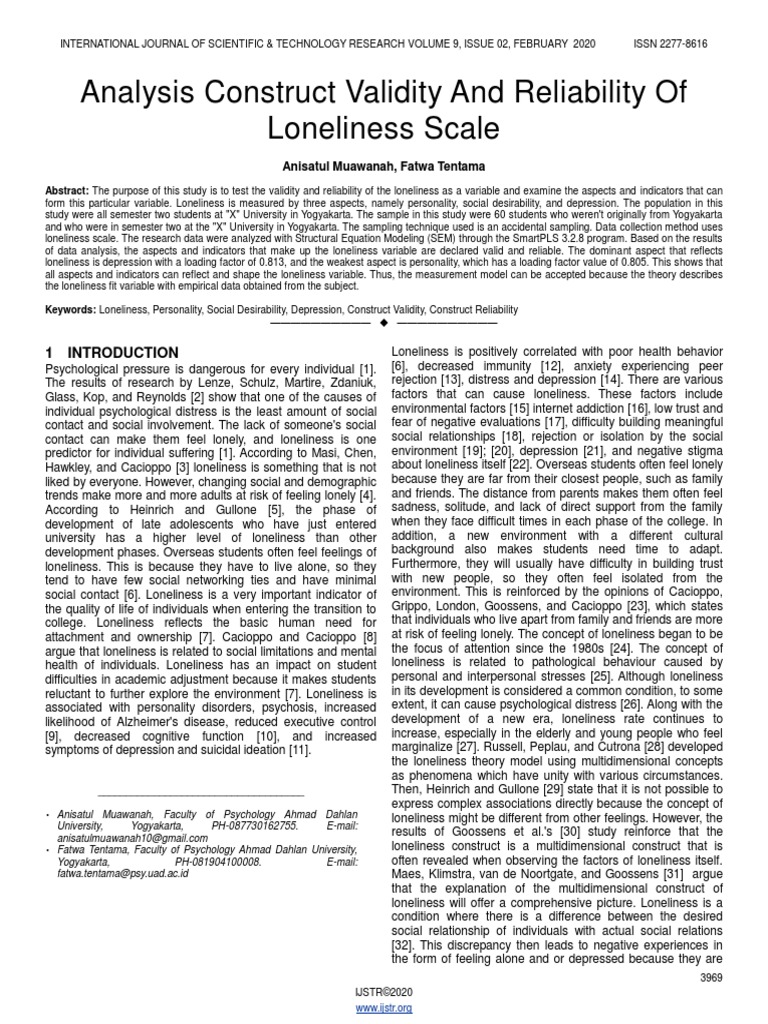 2 - Analysis Construct Validity and Reliability of Loneliness Scale ...