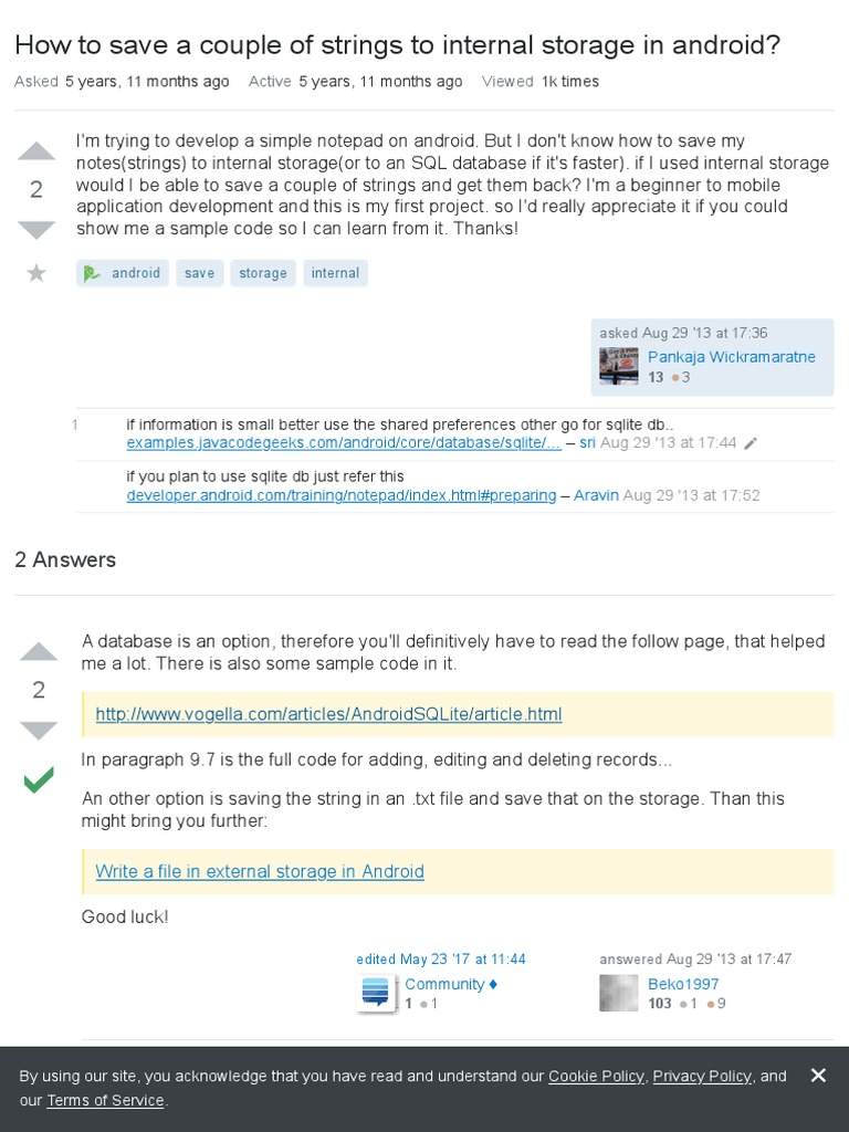 How To Save A Couple Of Strings To Internal Storage In Android Stack Overflow Download Free