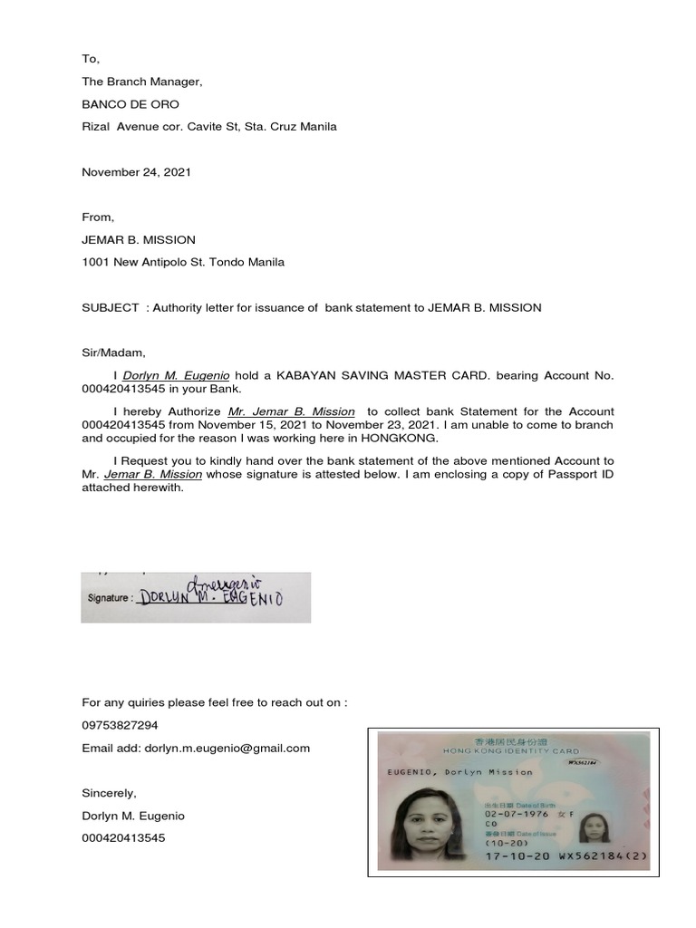 Authorization Letter For BDO | PDF