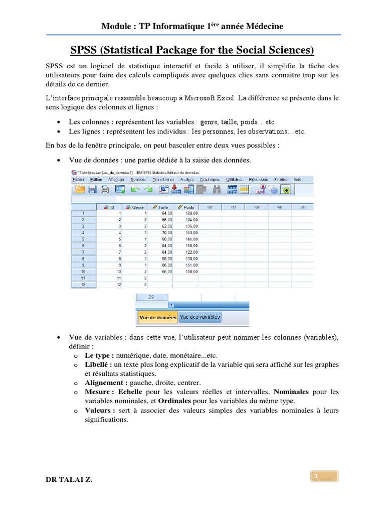 Cours Informatique SPSS | PDF | SPSS | Statistiques
