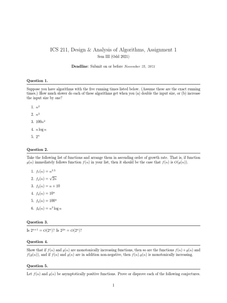 Ics 211 Design And Analysis Of Algorithms Assignment 1 Pdf Mathematical Logic Algorithms