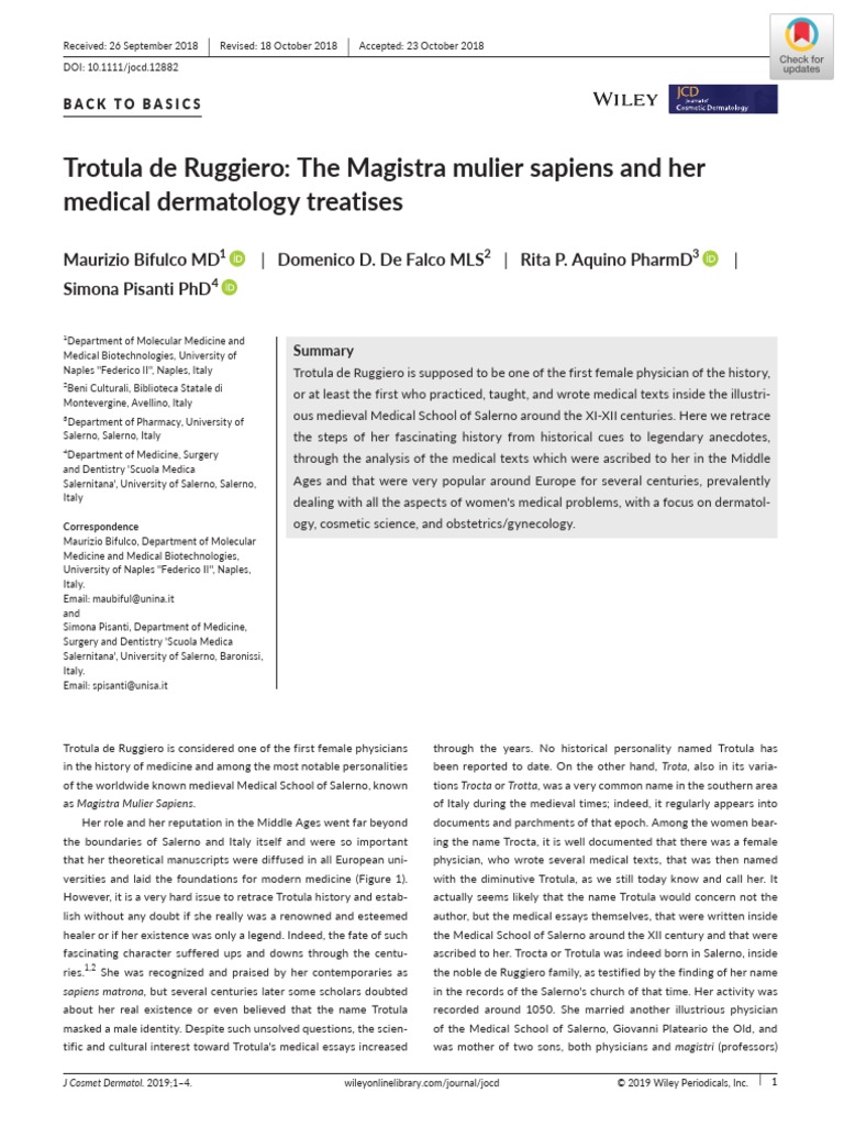 Trotula de Ruggiero: The Magistra Mulier Sapiens and Her Medical ...