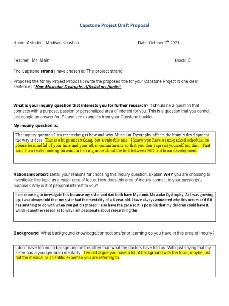 Capstone Project Draft Proposal | PDF | Muscular Dystrophy | Cognition