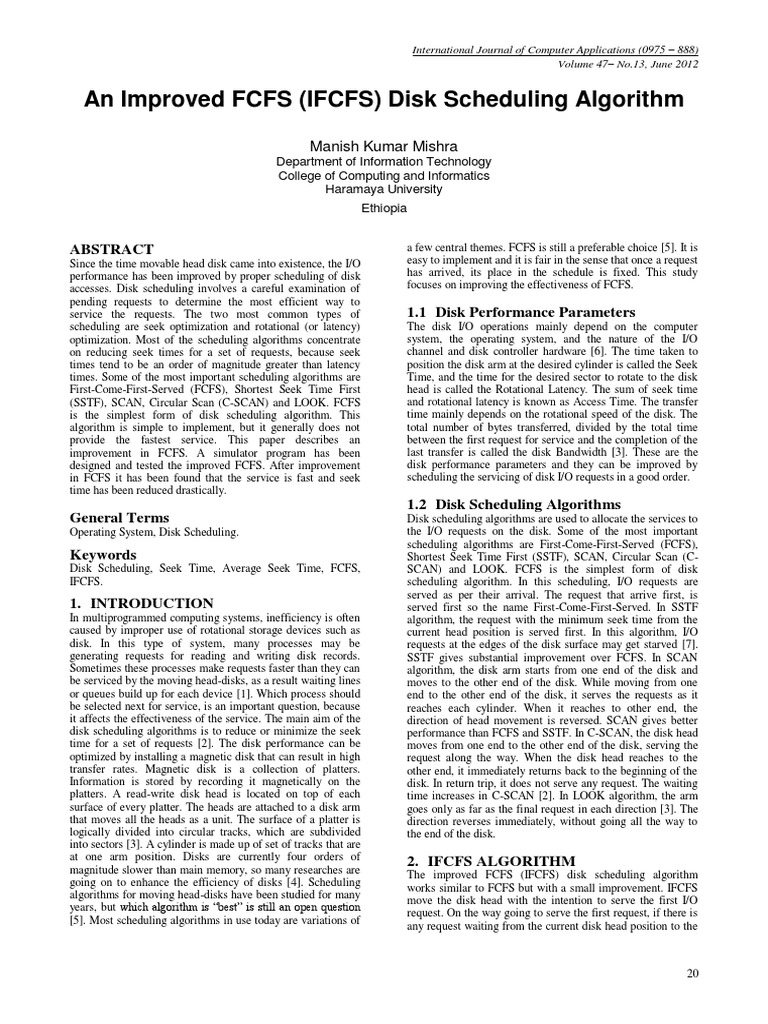 An Improved Fcfs Ifcfs Disk Scheduling A Pdf Hard Disk Drive Scheduling Computing 6516