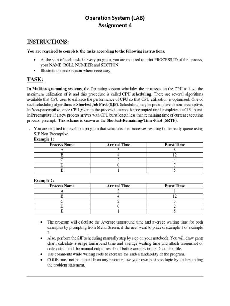 OS Assignment - 4 | PDF | Process (Computing) | Scheduling (Computing)