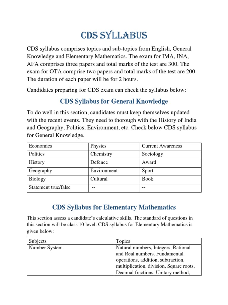 CDS Syllabus For General Knowledge | PDF | Trigonometric Functions ...