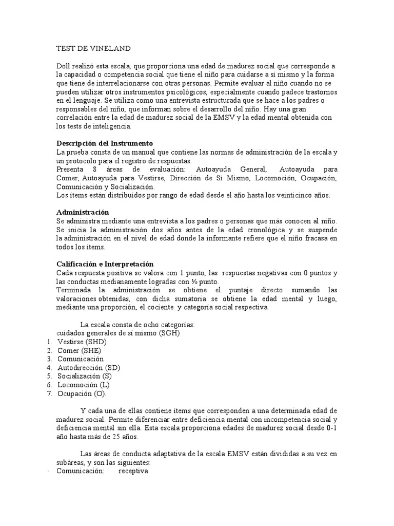 Test de Vineland | PDF | Inteligencia | Psicología Educacional