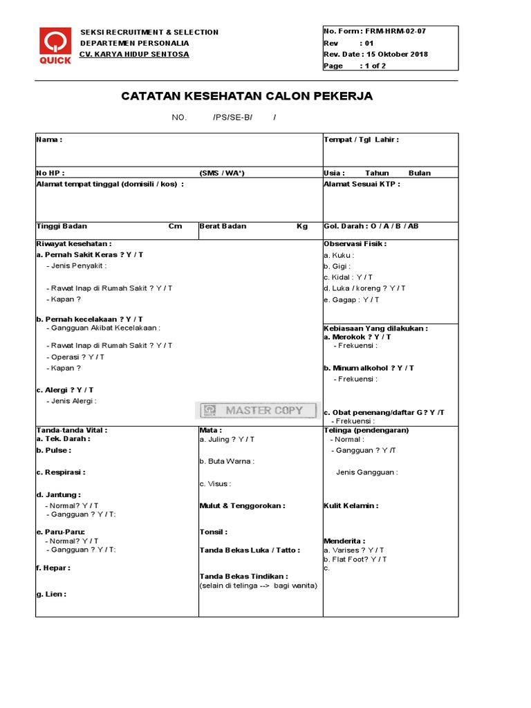 Form MCU (Diisi Dari Nama - Alamat Saja) | PDF