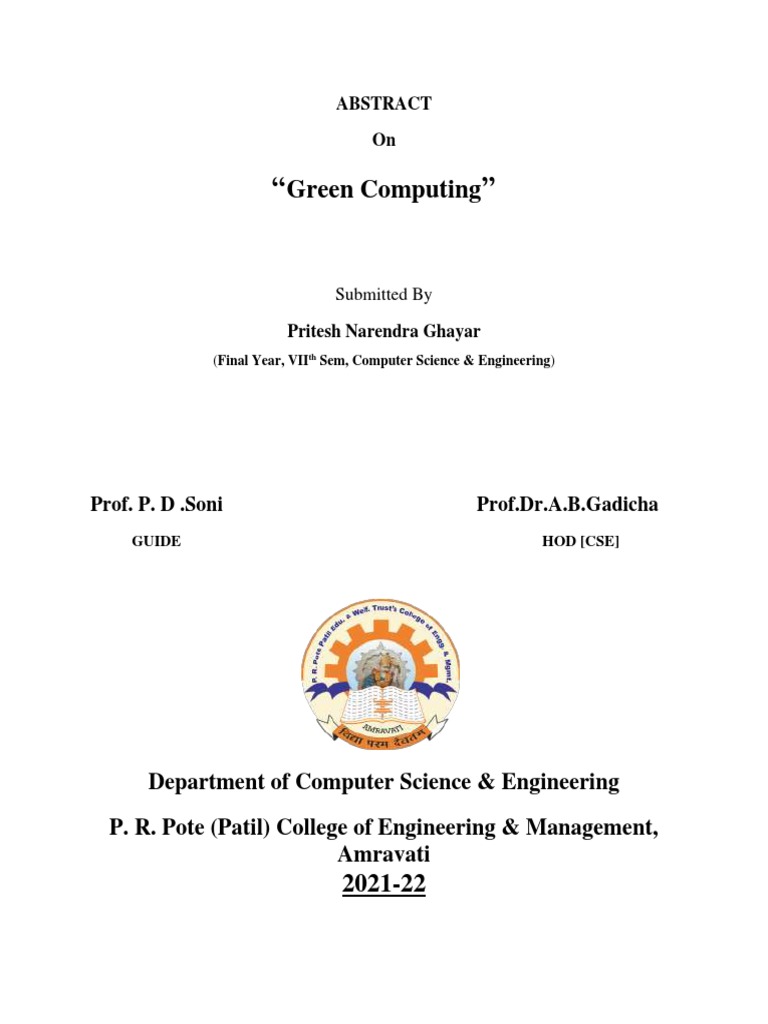 Green Computing Seminar Abstract 2021-2022 (2523) | PDF | Recycling | Efficient Energy Use