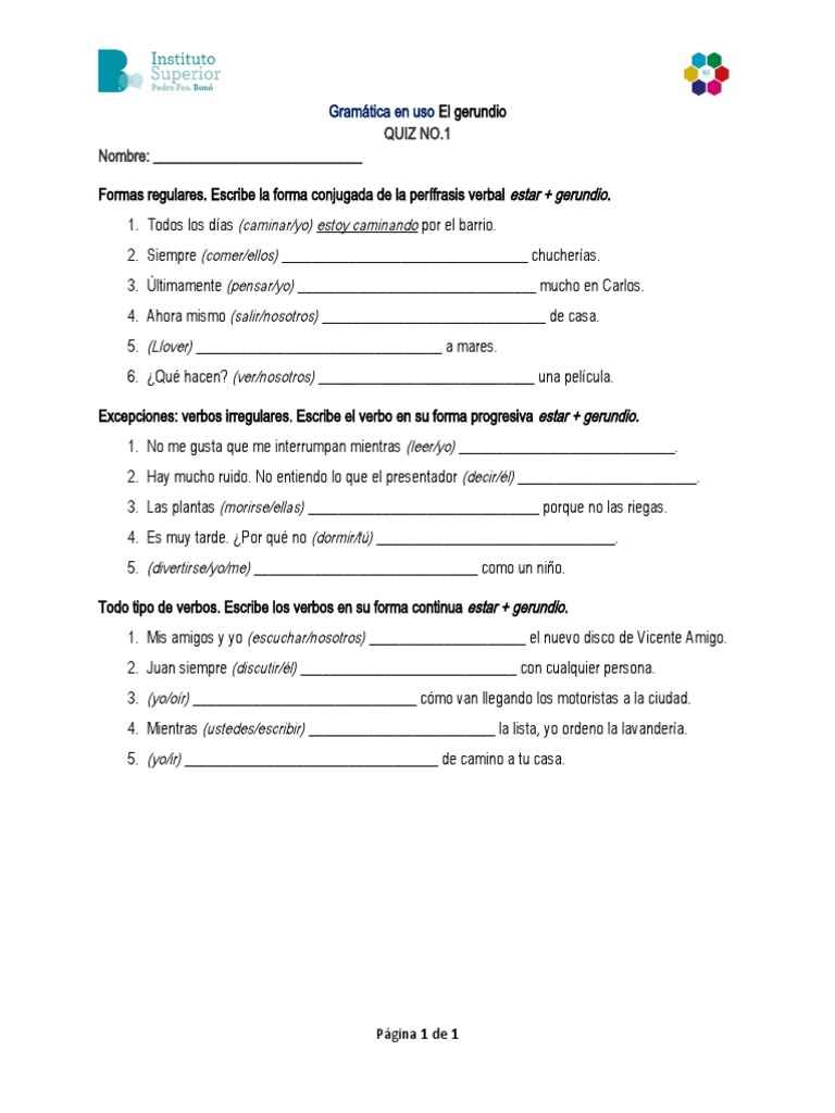 Ejercicios Gerundio | PDF