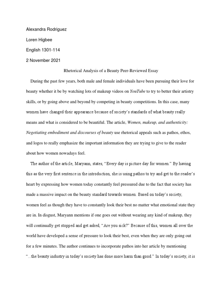Rhetorical Analysis of A Beauty Peer-Reviewed Essay | PDF | Credibility ...