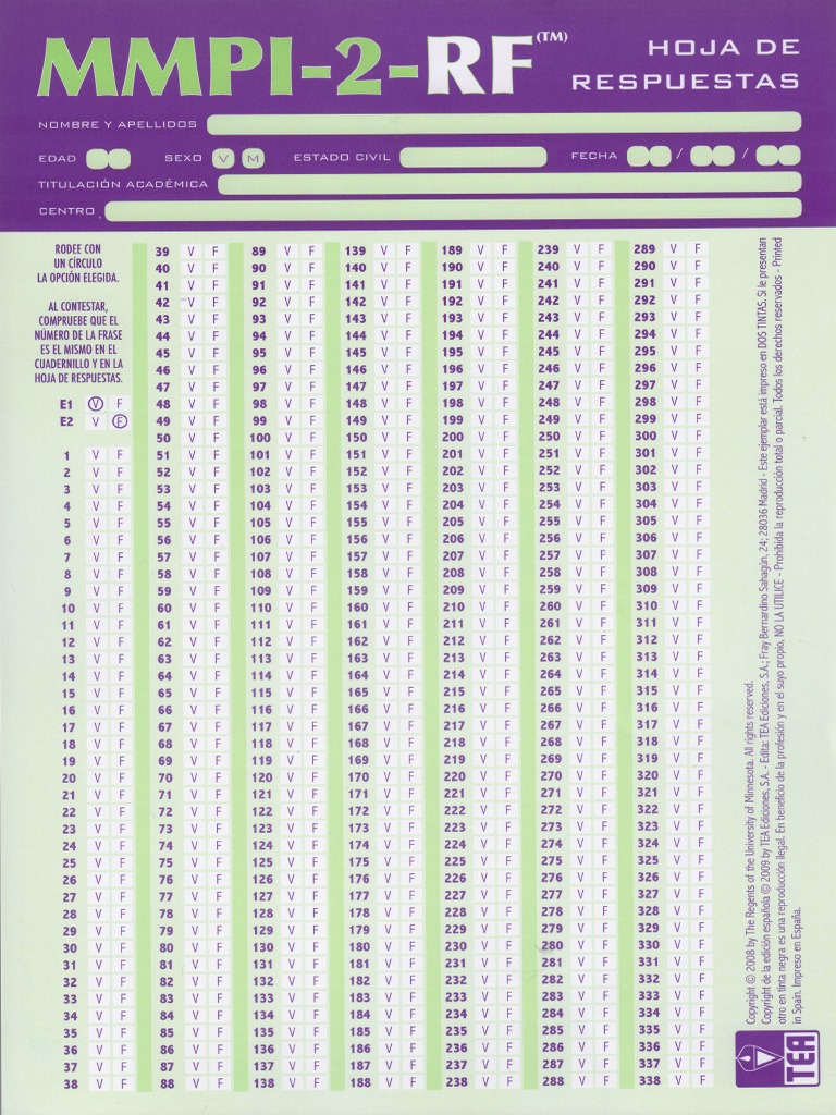 Mmpi 2 RF Hoja de Respuestas | PDF