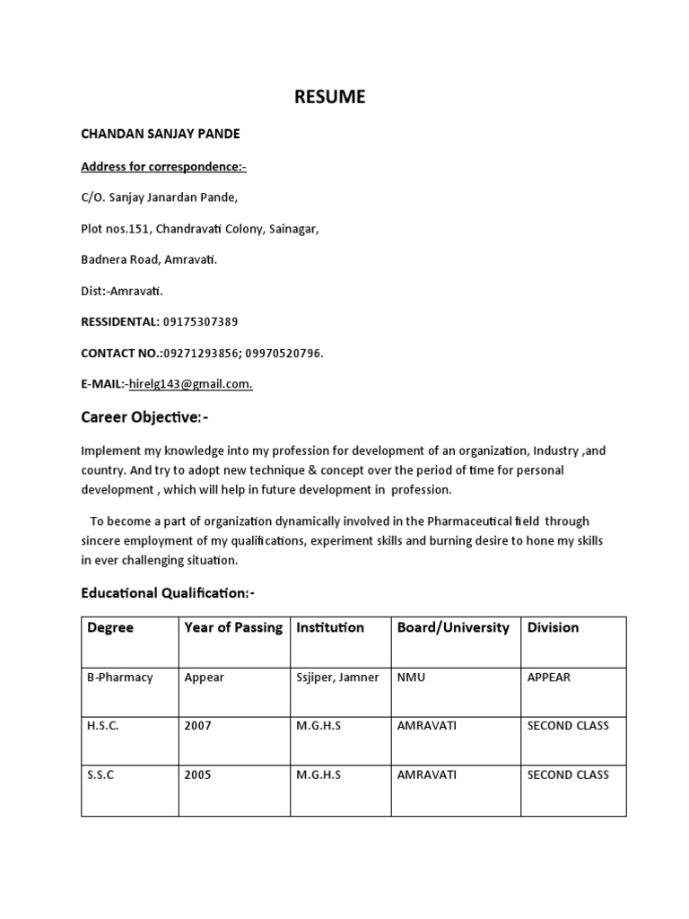 Chandan Resume | PDF | Chemistry