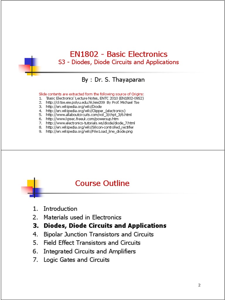 EN1802 - Basic Electronics: S3 - Diodes, Diode Circuits and Applications | PDF | Rectifier | Diode