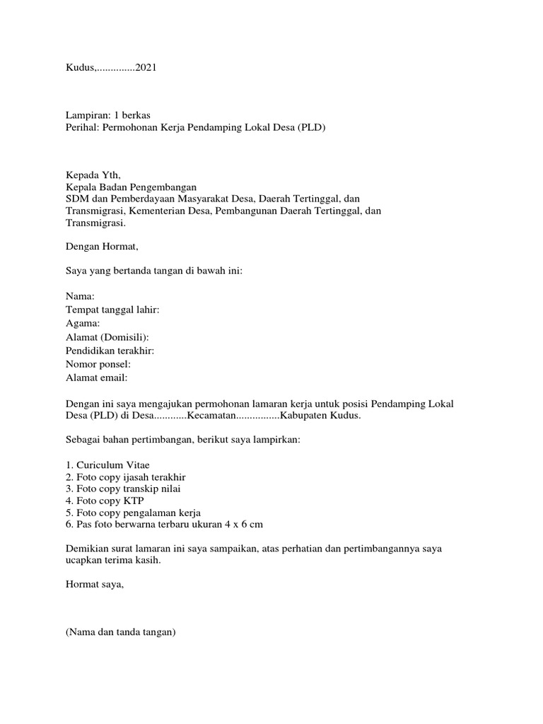 Contoh Surat Lamaran PLD | PDF