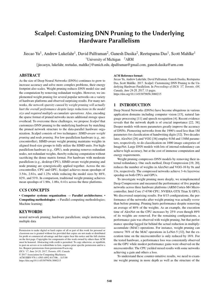 Scalpel: Customizing DNN Pruning To The Underlying Hardware Parallelism | PDF | Deep Learning ...