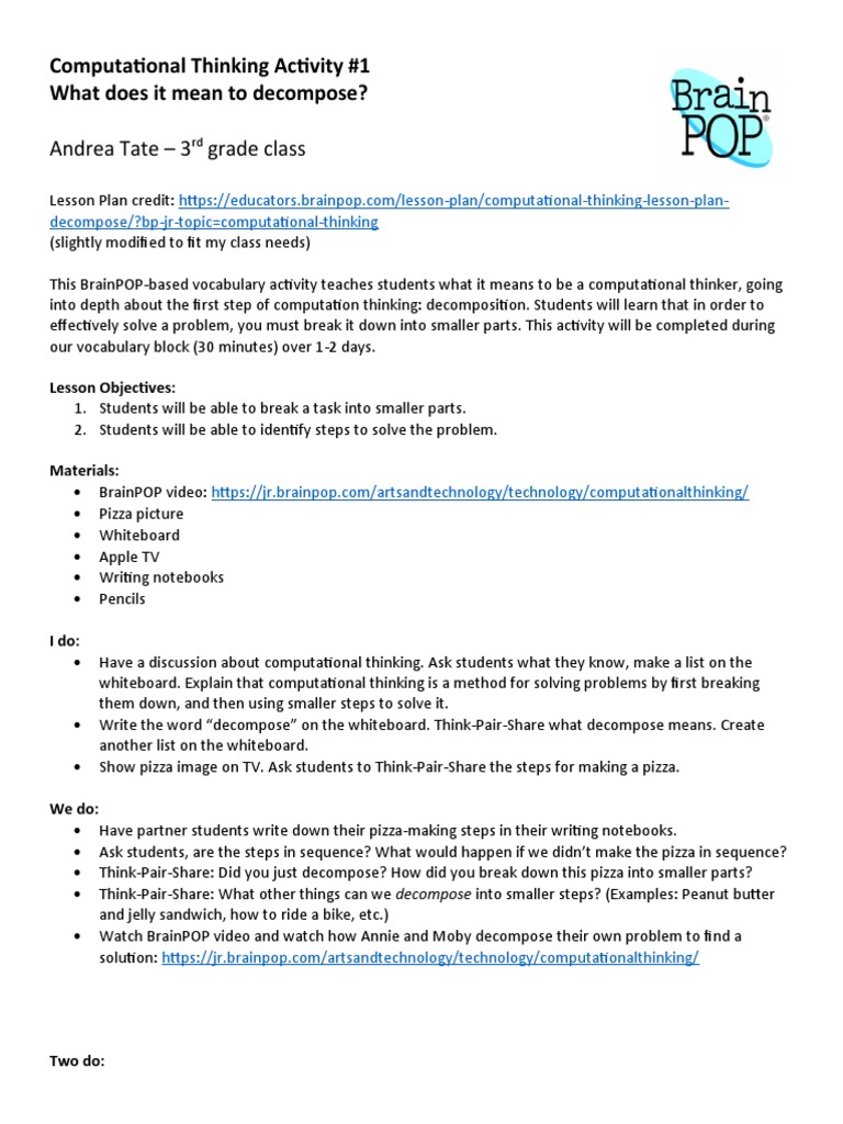 Andrea Tate - 3 Grade Class: Computational Thinking Activity #1 What ...