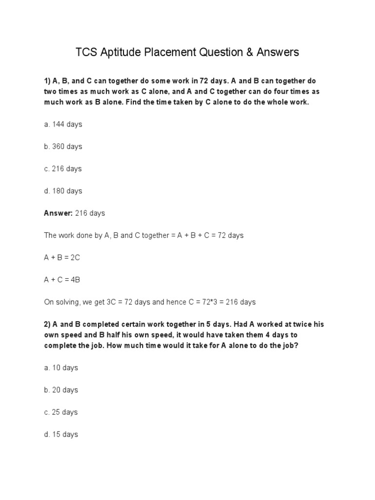 TCS Aptitude Placement Questions and Answers | PDF TCS Aptitude Placement Questions and Answers | PDF