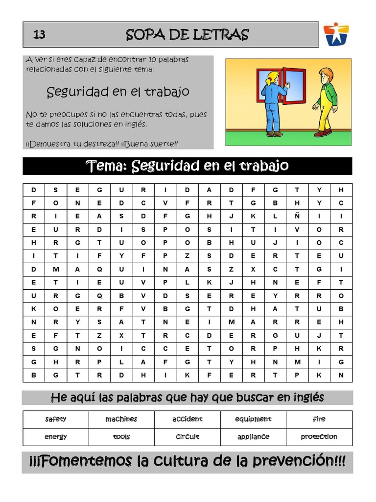 Sopa de letras: Seguridad en el trabajo | PDF