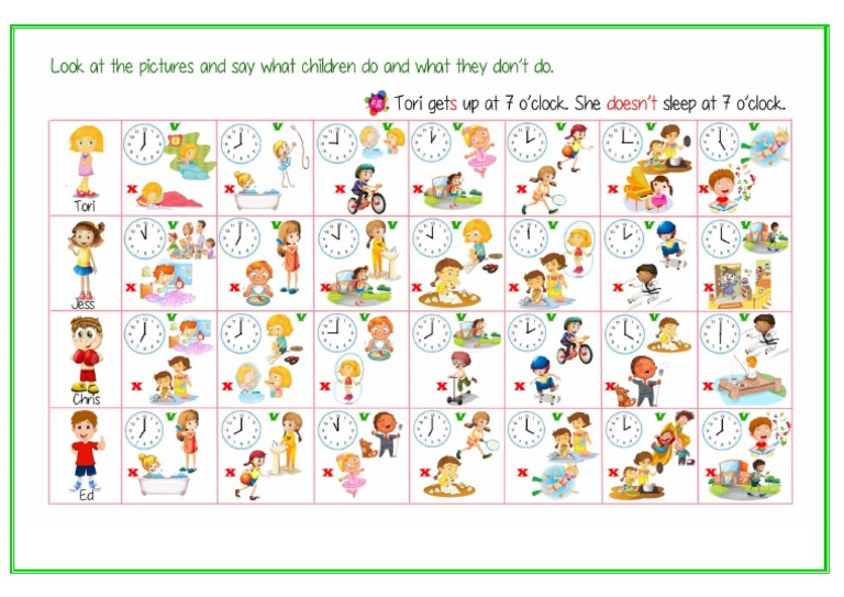 Daily Routine Free Time Activities Telling Time 3d Grammar Drills ...
