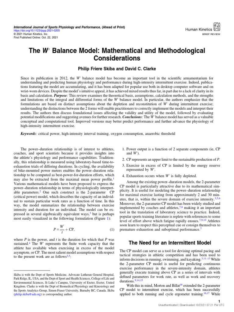 The W Balance Model - Mathematical and Methodological Considerations ...