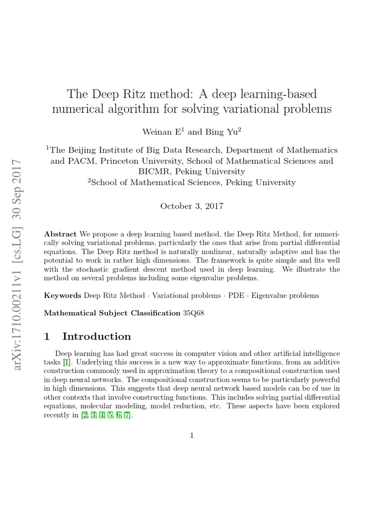 The Deep Ritz Method A Deep Learning Based Method For PDE Solving 2017 ...