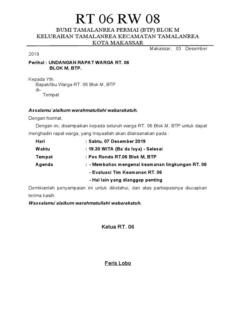 Surat Pemberitahuan Rt. F | PDF