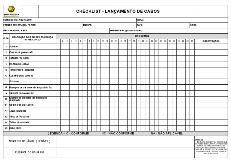 Checklist - Lançamento de Cabos | PDF