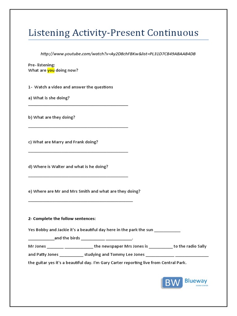 Present Continuous Listening Activity 81506 | PDF