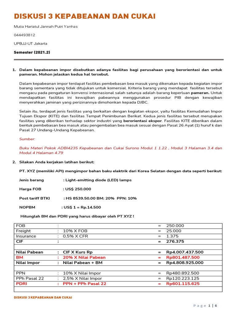 (Mutia Hariatul) Diskusi 3 Kepabeanan Dan Cukai | PDF
