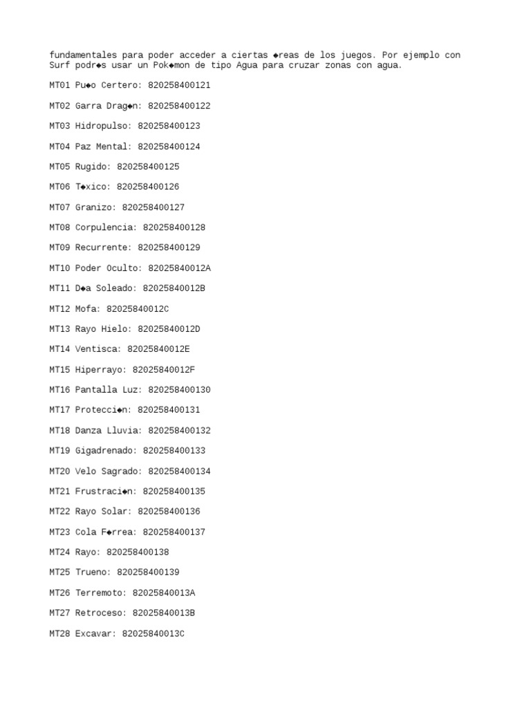 Codigos Pokemon | PDF