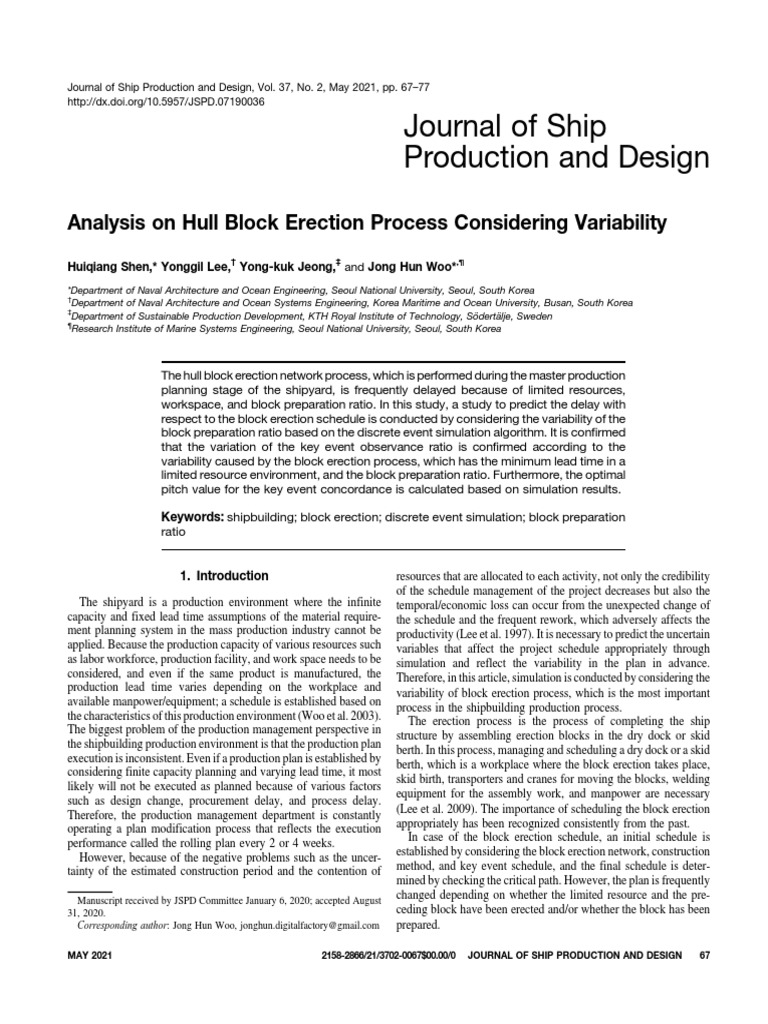 Journal of Ship Production and Design: Analysis On Hull Block Erection ...