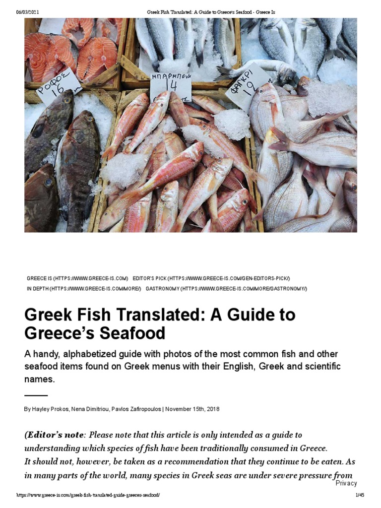 Greek Fish Names and Translations Guide | PDF | Seafood | Trout
