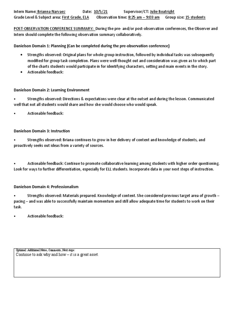 Danielson Domain 1: Planning (Can Be Completed During The Pre ...