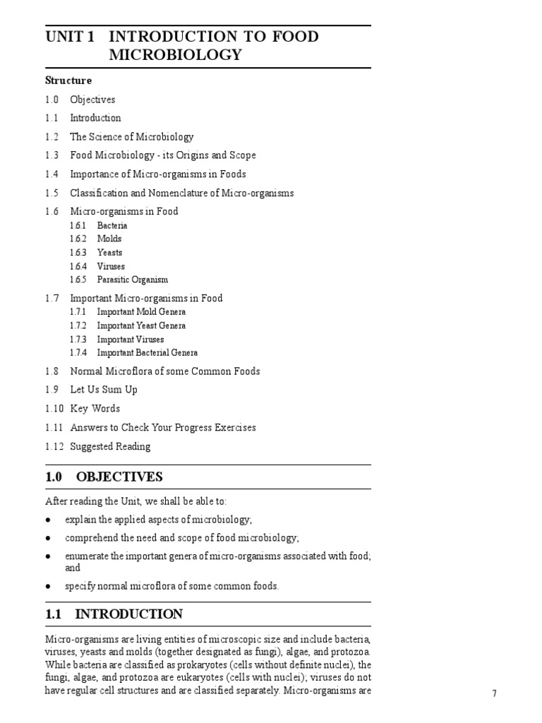 UNIT 1 Introduction To Food Microbiology Microbiology | PDF ...