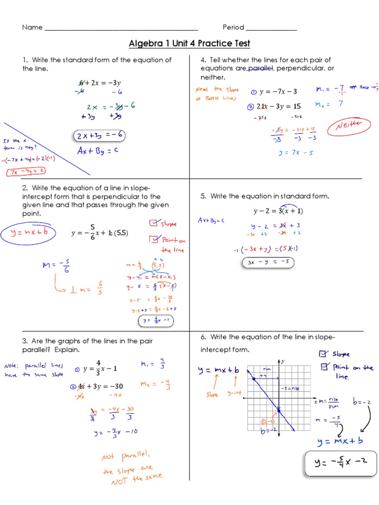 Unit 4 Practice Test | PDF | Slope | Algebraic Geometry