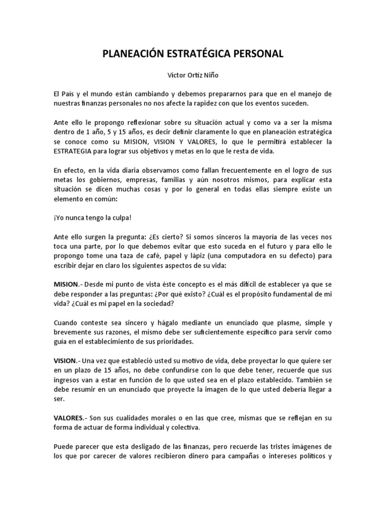 Planeación Estratégica Personal 4 | PDF | Planificación | Economias