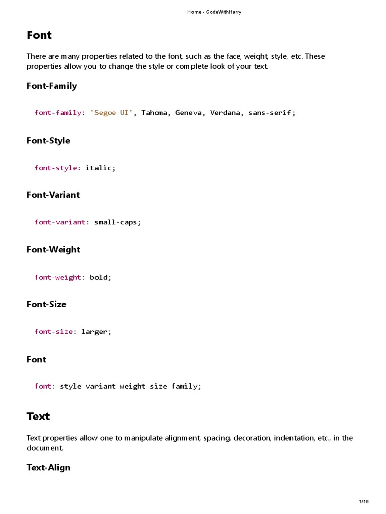 CSS Cheatsheet CodeWithHarry | PDF | Html Element | Page Layout