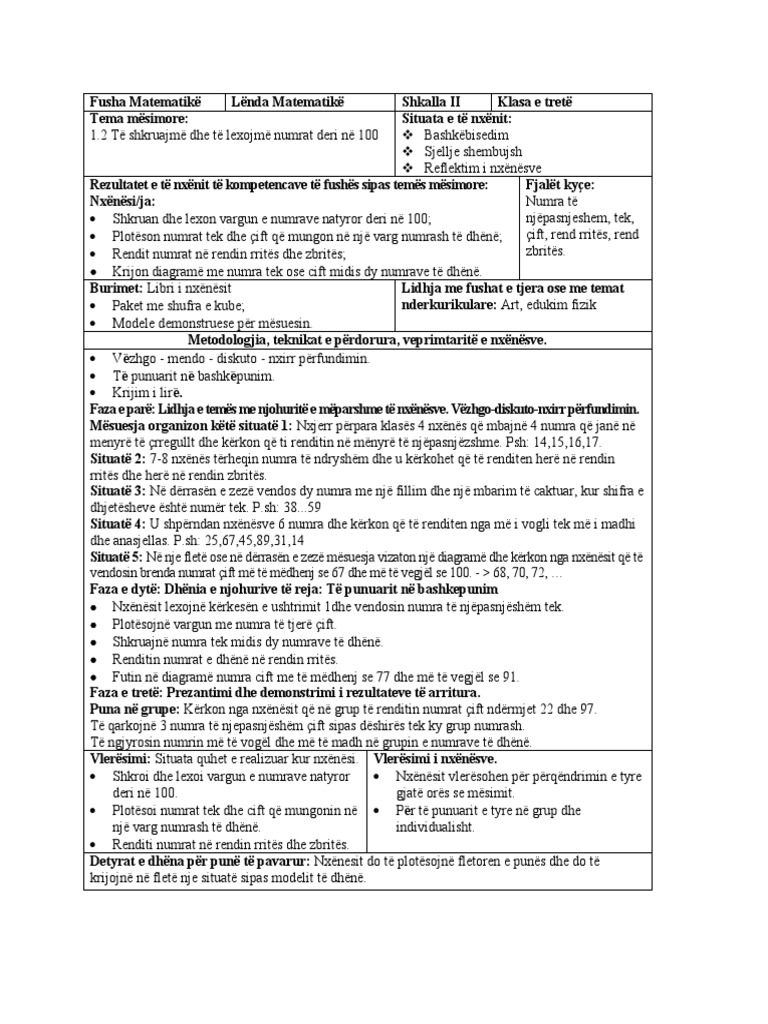 1.2. Te Ê Shkruajme Ê Dhe Lexojme Ê Numrat Deri Ne Ê 100 | PDF