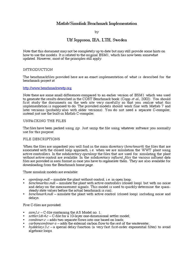 Benchmark README | PDF | Matlab | Simulation