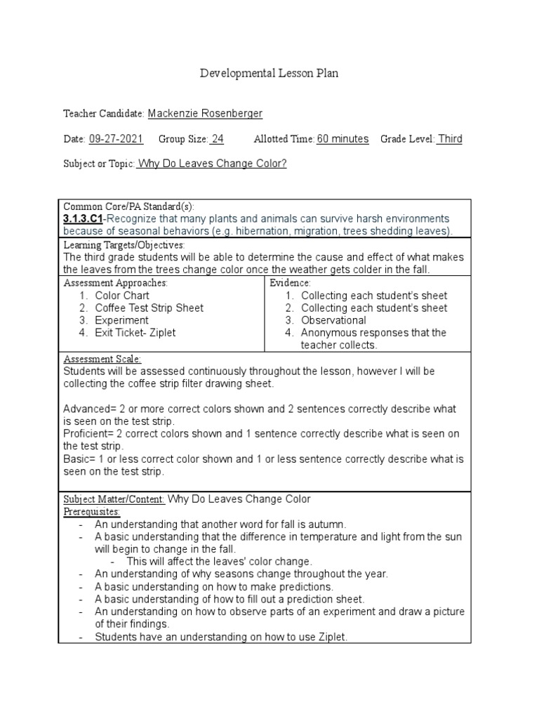 Why Do Leaves Change Color Lesson Plan | PDF | Leaf | Photosynthesis