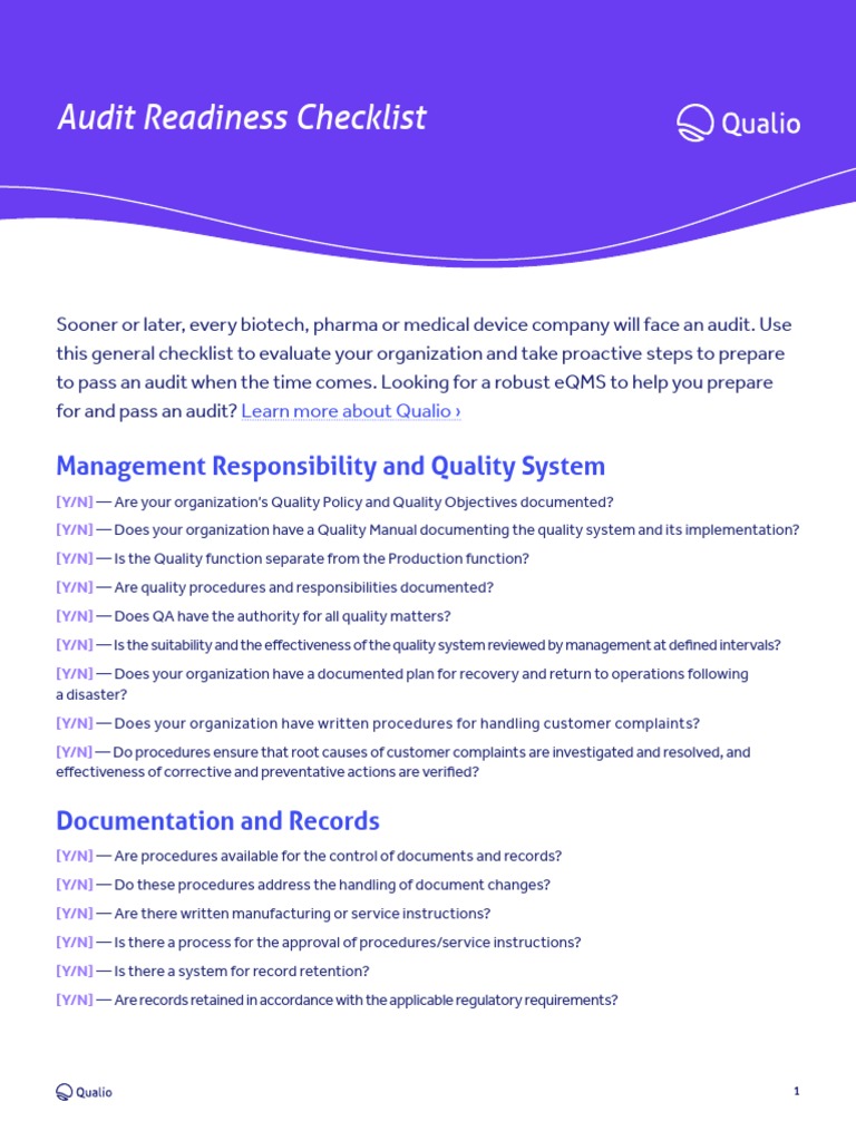 Audit Readiness Checklist for Pharma | PDF | Quality Management System ...