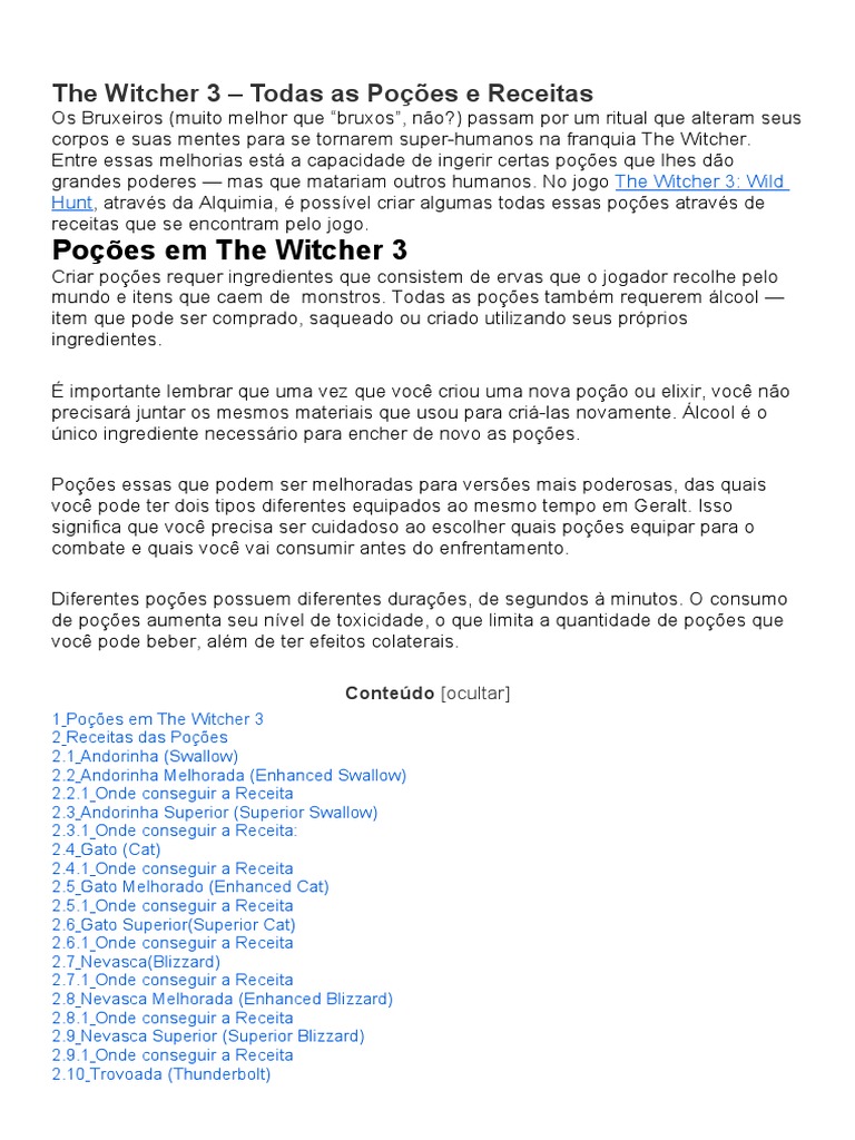 The Witcher 3 Poções | PDF