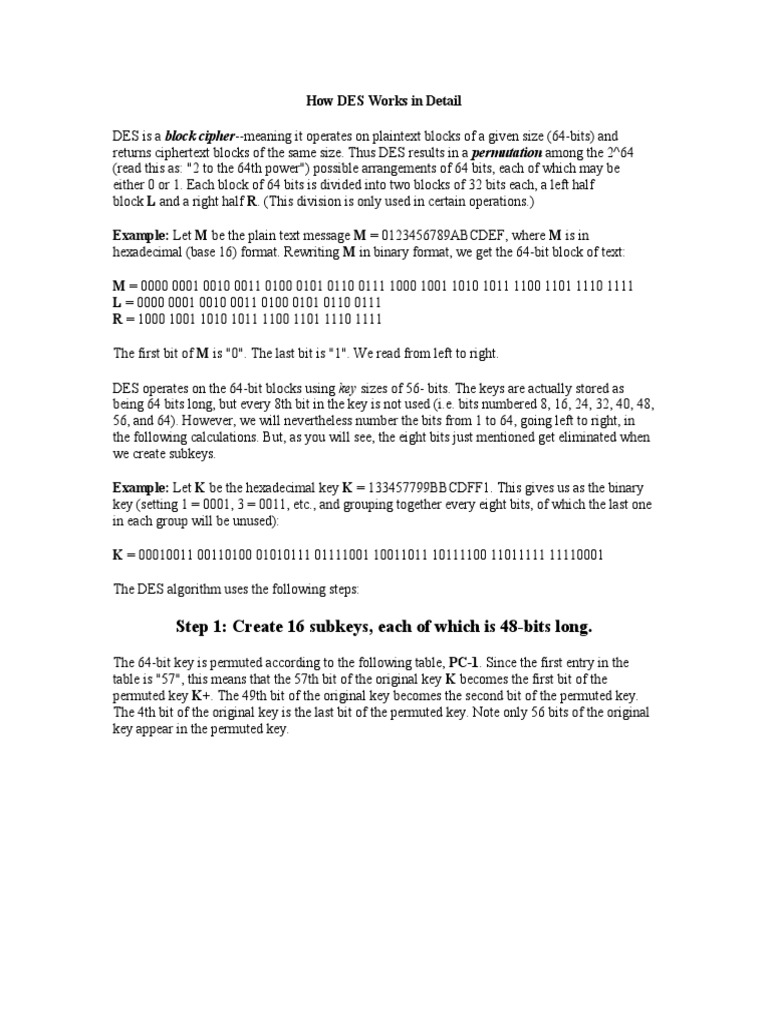Step 1: Create 16 Subkeys, Each of Which Is 48-Bits Long | PDF ...