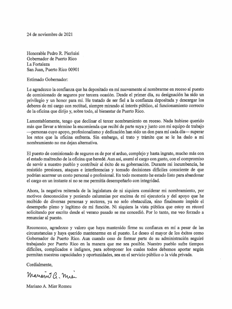 Carta de Renuncia de Mariano Mier | PDF