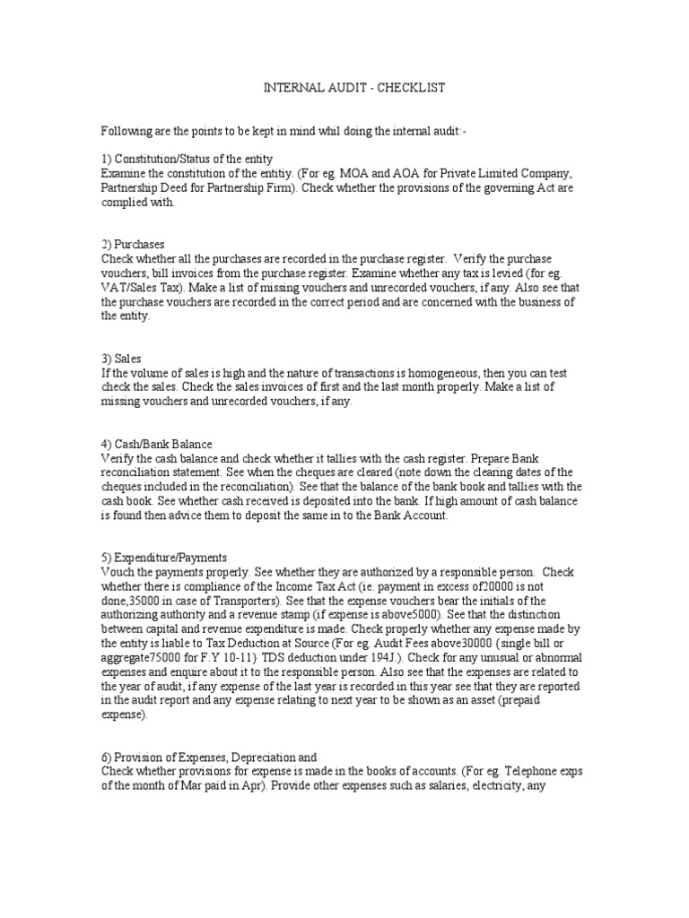 59 Internal Audit Checklist | PDF | Expense | Debits And Credits