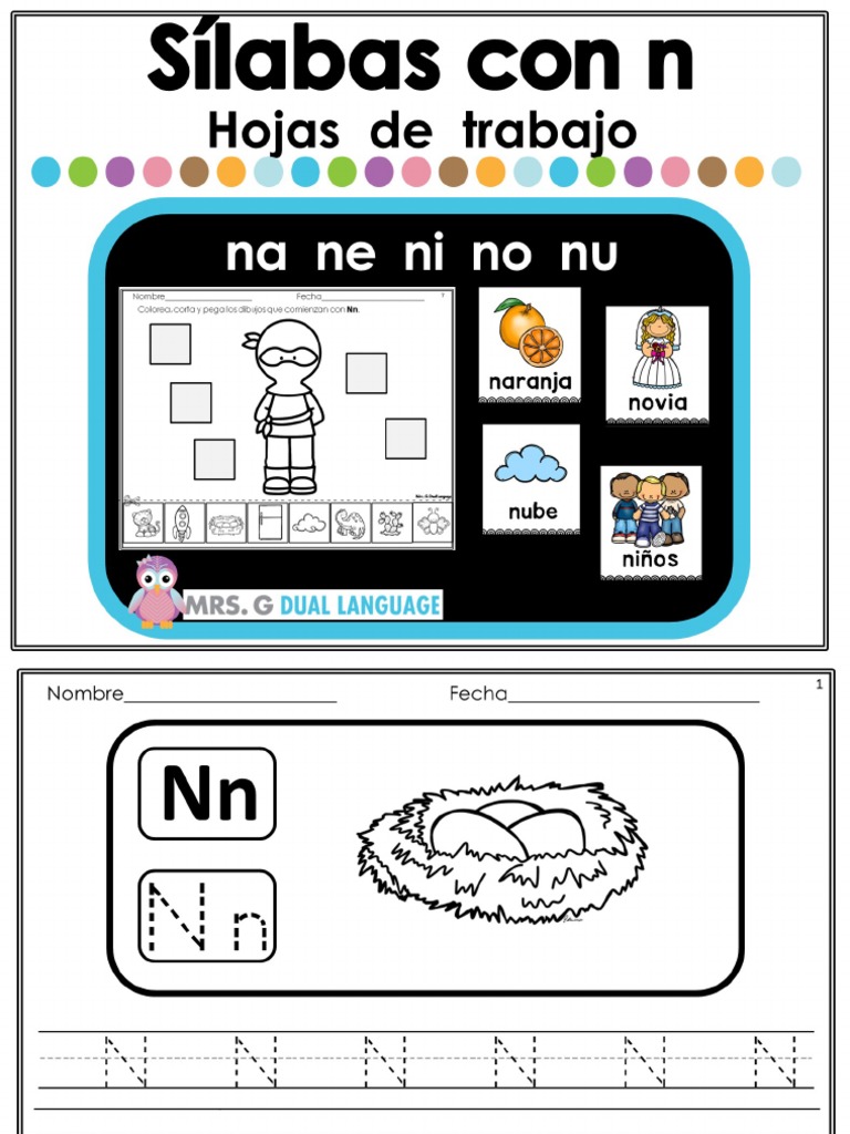 06 - Sílabas Con La Letra N - Na, Ne, Ni, No, Nu. Hojas de Trabajo | PDF