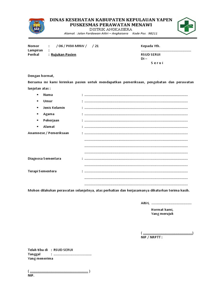 Form Rujukan Pasien PKM Menawi | PDF
