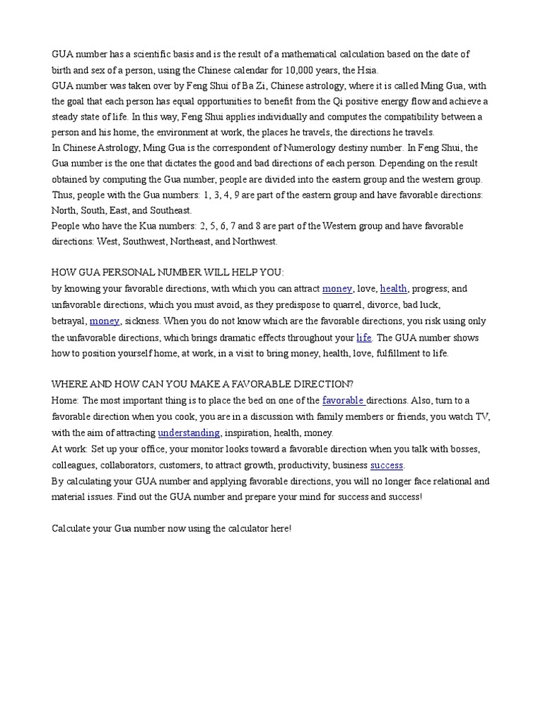 What Is Your Ming Gua Number | PDF | Feng Shui