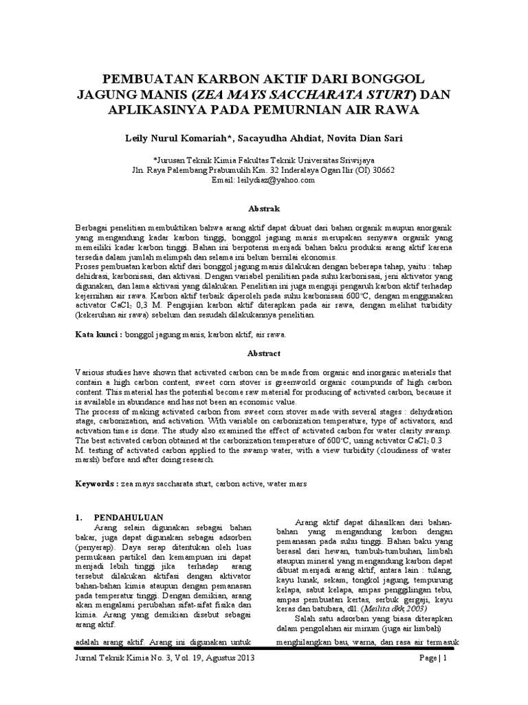Pembuatan Karbon Aktif Dari Bonggol | PDF